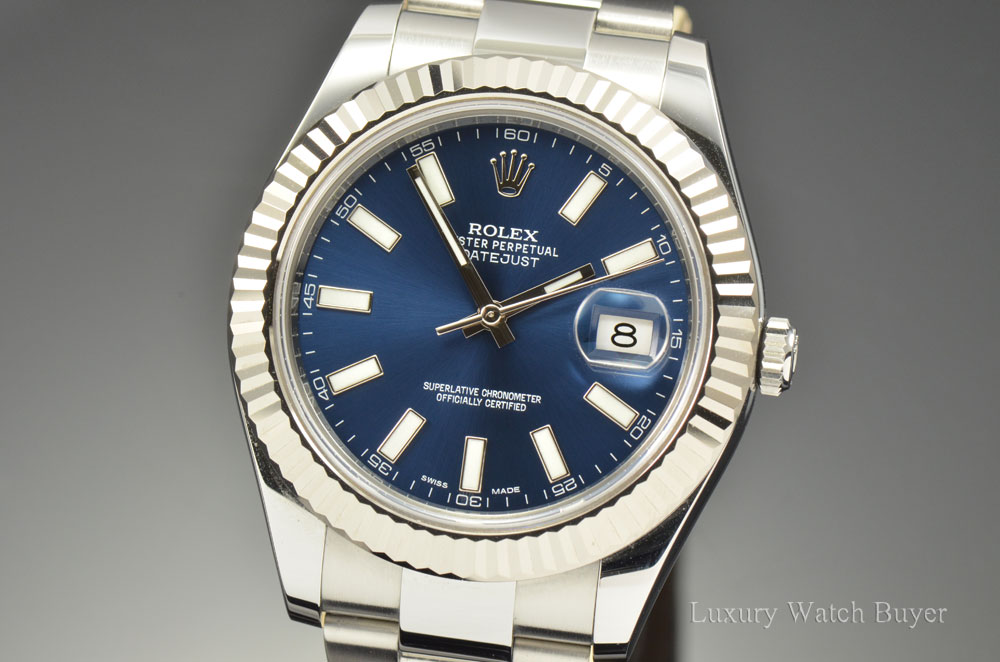 2016 Mens Rolex Datejust II Blue Index Dial 18K White Gold Stainless ...