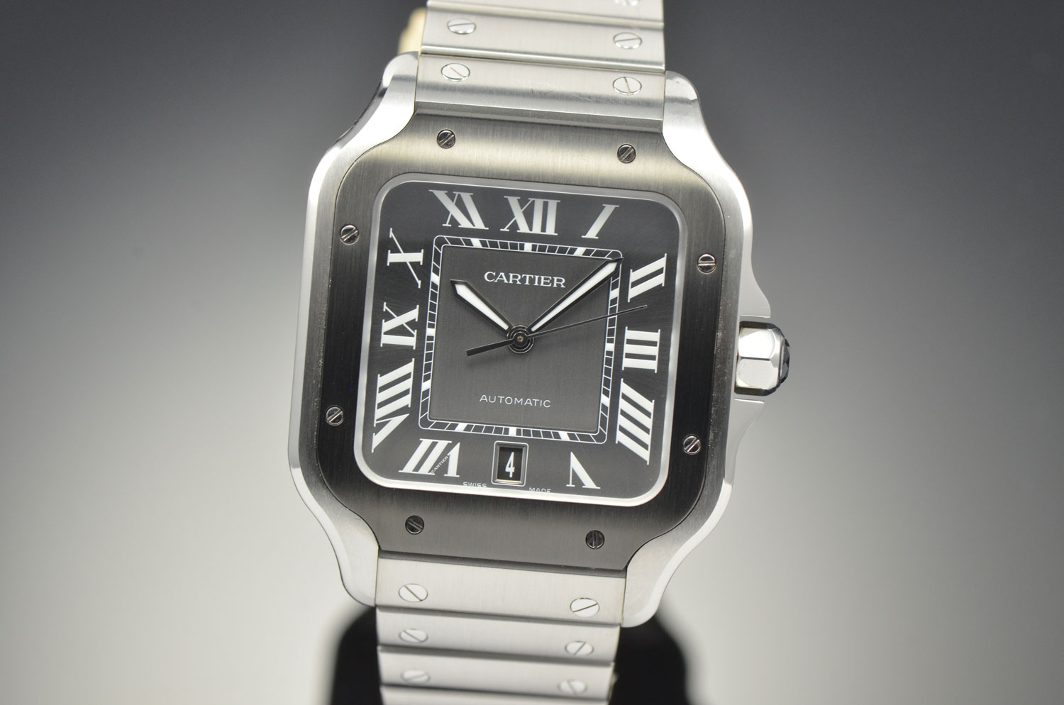 2022 Mens Cartier Santos Large Automatic Grey Dial Stainless Steel ADLC ...
