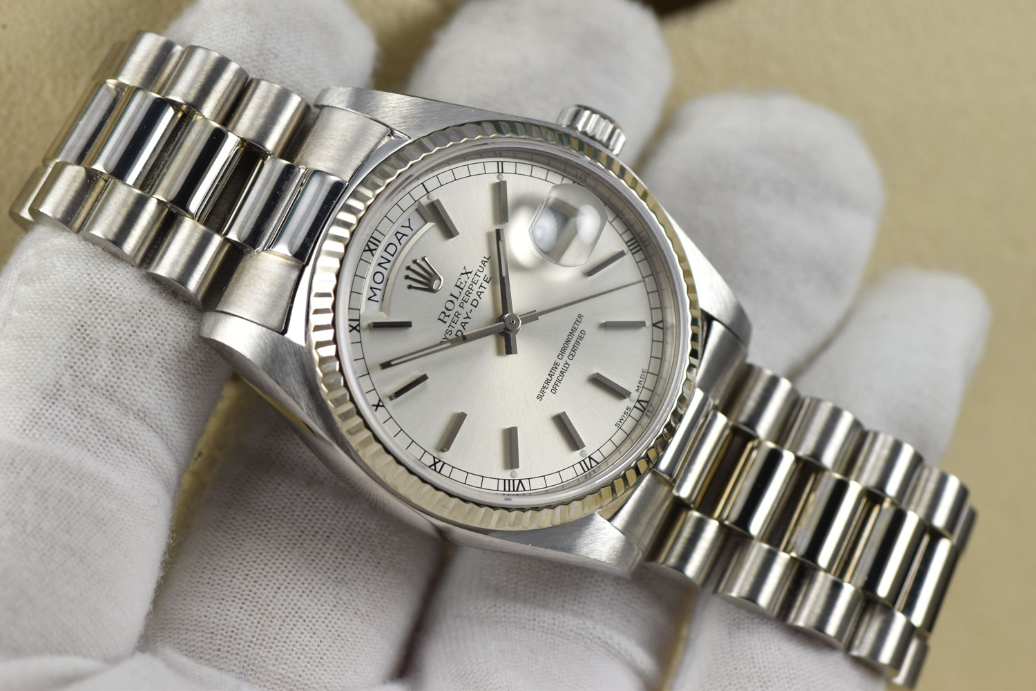 *RESERVED* Rolex Day-Date President 36MM Silver Dial 18K White Gold ...